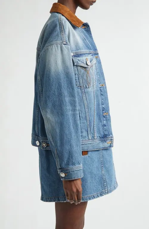 Versace Suede Trim Denim Trucker Jacket - Medium Blue
