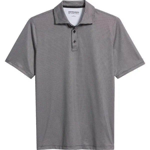 Johnston & Murphy Xc+™ Ace Micropattern Performance Golf Polo - Black/white Gingham