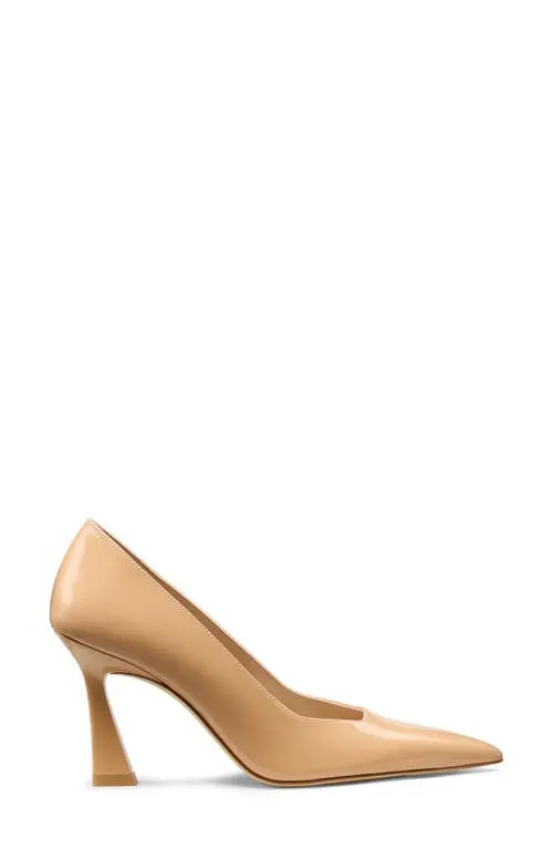 STUART WEITZMAN Vinnie 85 Patent Leather Pointed Toe Pump - Adobe Beige