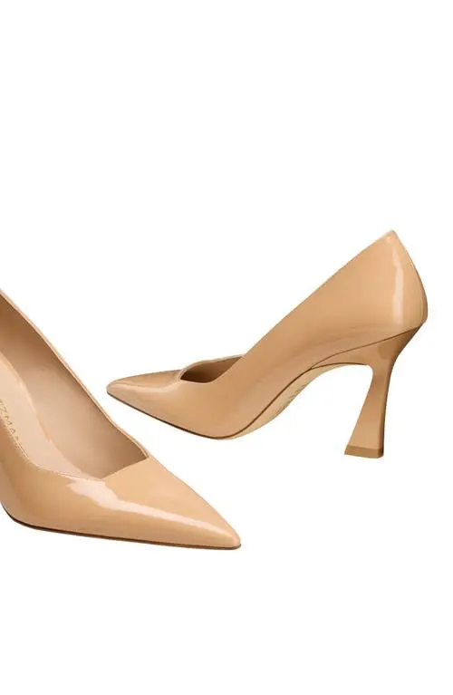 STUART WEITZMAN Vinnie 85 Patent Leather Pointed Toe Pump - Adobe Beige