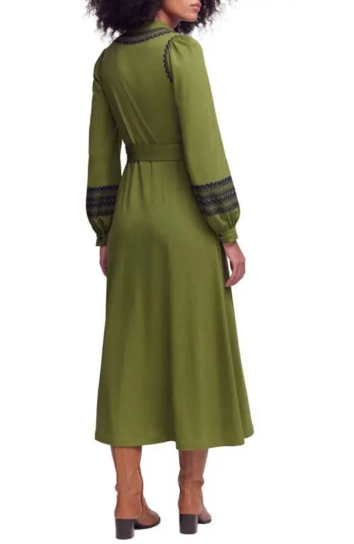 Boden Embroidered Ruffle Trim Midi Shirtdress