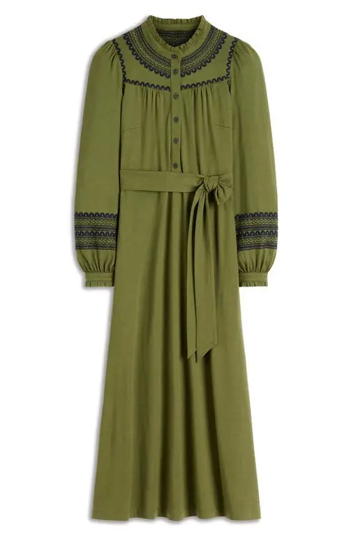 Boden Embroidered Ruffle Trim Midi Shirtdress