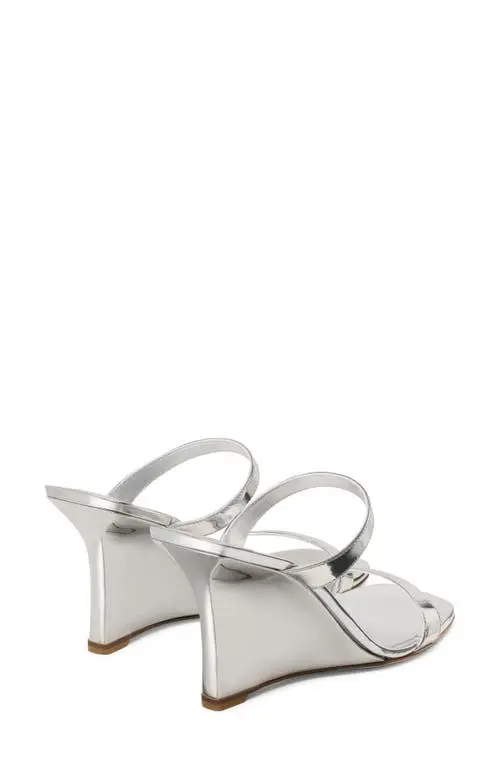 STUART WEITZMAN Vinnie 85 Patent Leather Wedge Slide Sandal - Silver