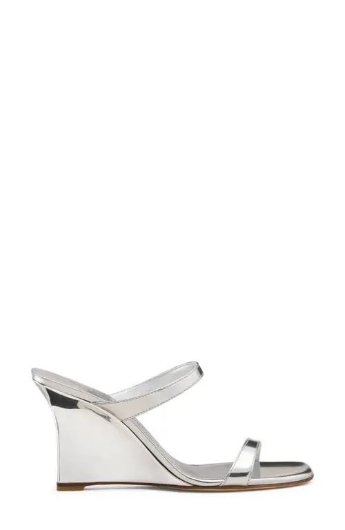 STUART WEITZMAN Vinnie 85 Patent Leather Wedge Slide Sandal - Silver