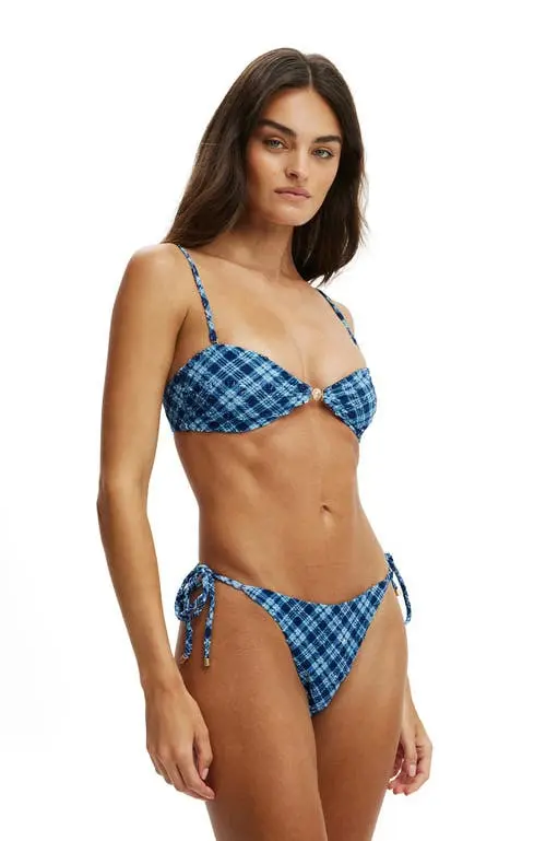 Cotton:on Micro Bandeau Bikini Top - Tessa Check Navy Texture
