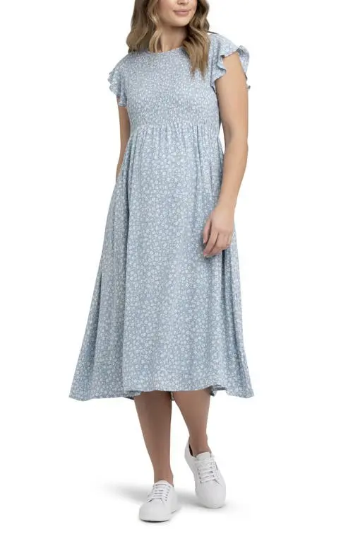 RIPE MATERNITY Ava Shirred Dress - Petrol/white