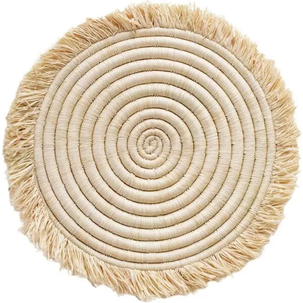 INDEGO AFRICA Raffia Fringe Placemat - Natural Raffia Fibers