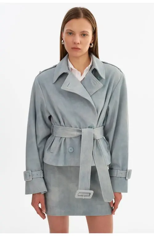 LAMARQUE Dhana Suede Trench Jacket - Distressed Blue