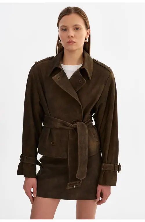 LAMARQUE Dhana Suede Trench Jacket - Distressed Brown