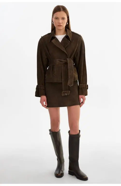 LAMARQUE Dhana Suede Trench Jacket - Distressed Brown