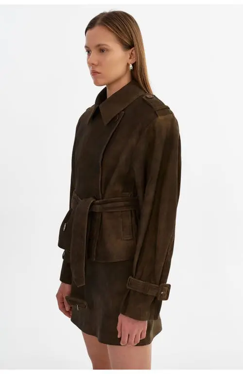 LAMARQUE Dhana Suede Trench Jacket - Distressed Brown