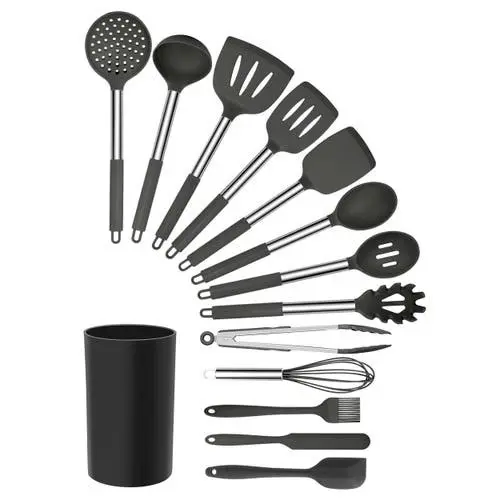 MEGACHEF Silicone And Stainless Steel Cooking Utensils - Gray