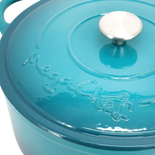 MEGACHEF 6.35 Quart Round Enameled Cast Iron Dutch Oven With Self Basting Lid - Light Blue