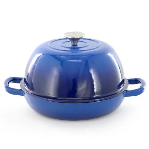 MEGACHEF 6 Quart Enameled Cast Iron Bread Pot With Baking Mat - Blue