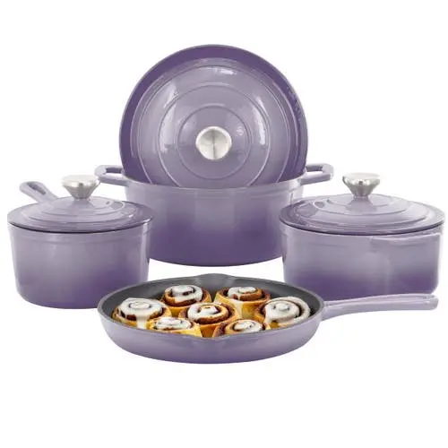 MEGACHEF 7 Piece Enameled Cast Iron Cookware Set - Purple