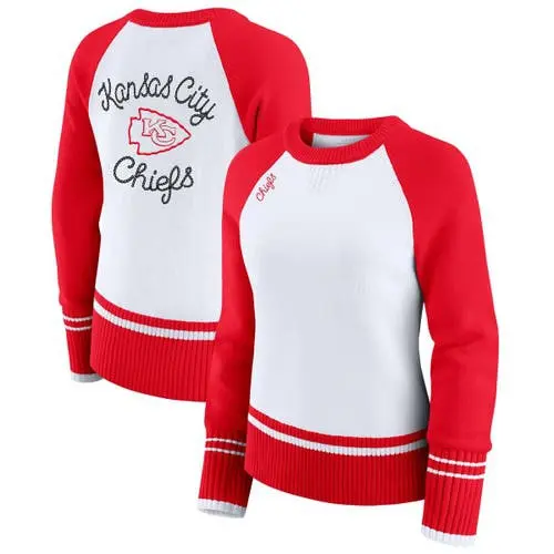 WEAR BY ERIN ANDREWS Red Kansas City Chiefs Colorblock Raglan Sweater - White
