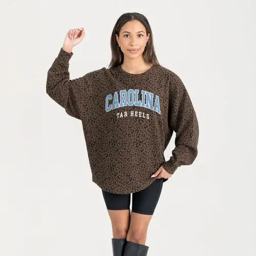 GAMEDAY COUTURE North Carolina Tar Heels Leopard Oversized Sweatshirt - Brown