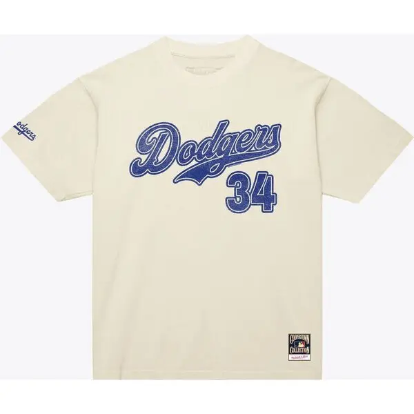Mitchell & Ness Fernando Valenzuela Los Angeles Dodgers Cooperstown Collection Throwback Name & Number T-shirt - Cream