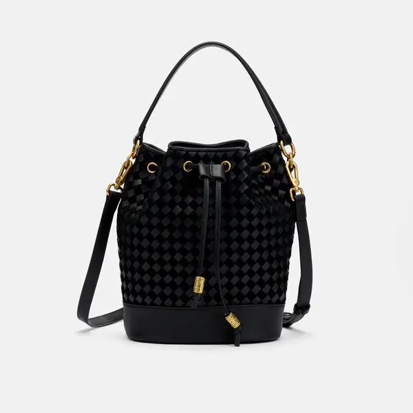 MARC NOLAN Nora Leather Bucket Bag - Black Woven