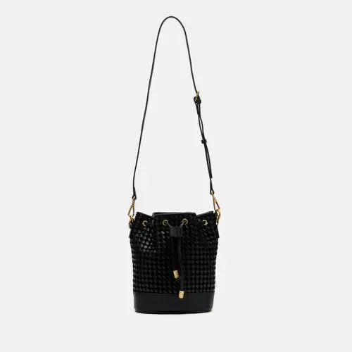 MARC NOLAN Nora Leather Bucket Bag - Black Woven