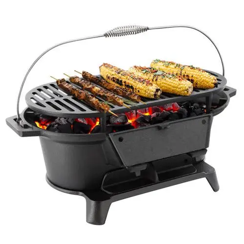MEGACHEF Oval Cast Iron Portable Hibachi Grill For Outdoor Use And Camping - Black