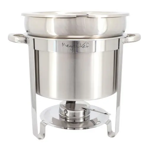 MEGACHEF 11.6 Quart Round Stainless Steel Professional Soup Chafing Dish - Silver