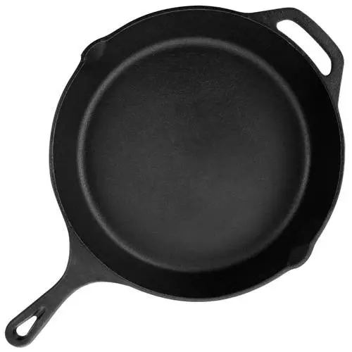 MEGACHEF 12 Inch Round Preseasoned Cast Iron Frying Pan - Black