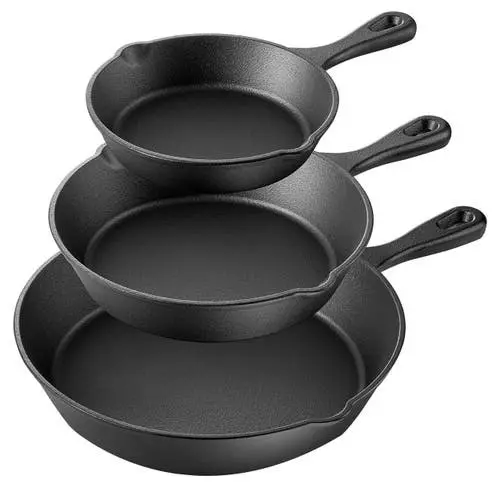 MEGACHEF Pre-seasoned 3 Piece Cast Iron Skillet Set - Black