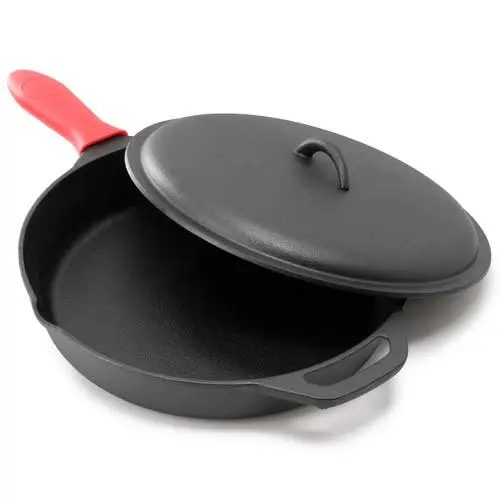 MEGACHEF 12 Inch Pre-seasoned Cast Iron Skillet With Cast Iron Lid