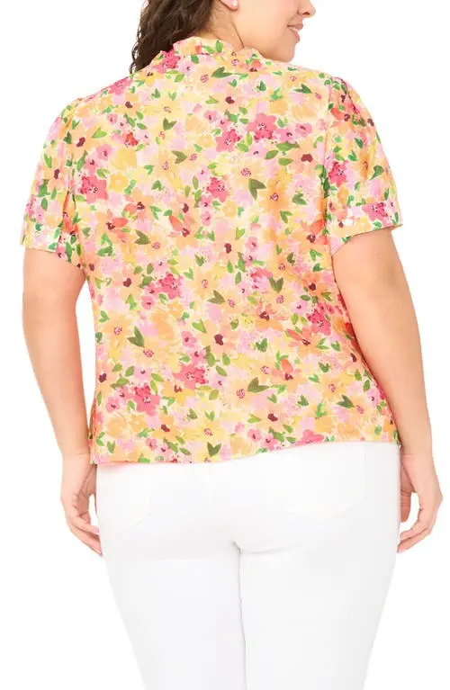 CECE DUPRAZ Floral Ruffle Placket Button-up Top