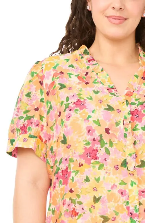 CECE DUPRAZ Floral Ruffle Placket Button-up Top