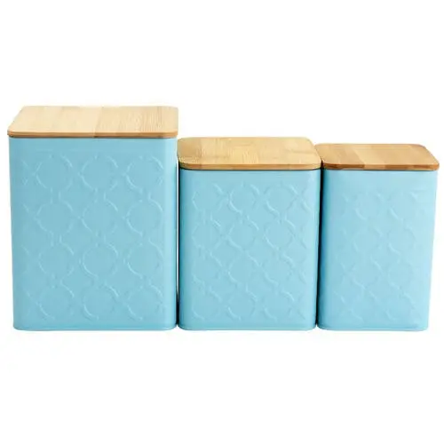 MEGACHEF 3 Piece Square Iron Kitchen Canister Set With Wood Lids - Turquoise