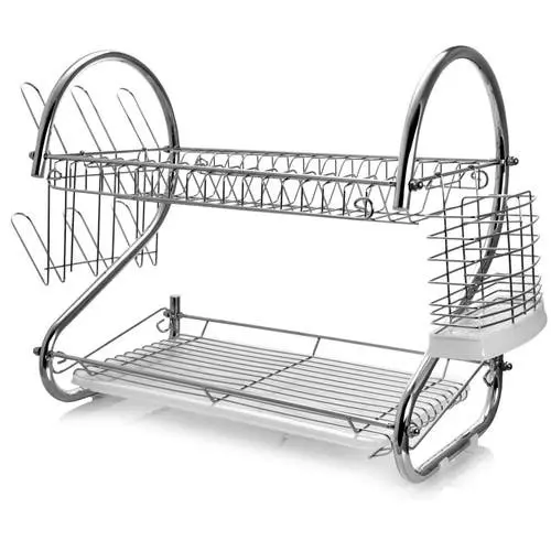 MEGACHEF 16 Inch Two Shelf Iron Wire Dish Rack - Silver