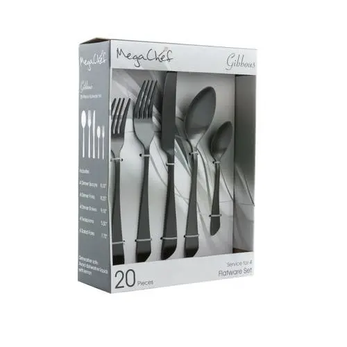 MEGACHEF Gibbous 20 Piece Flatware Utensil Set - Black