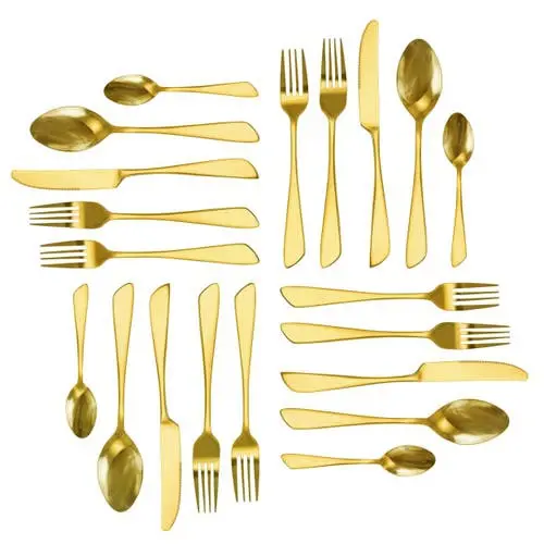 MEGACHEF Gibbous 20 Piece Flatware Utensil Set - Gold