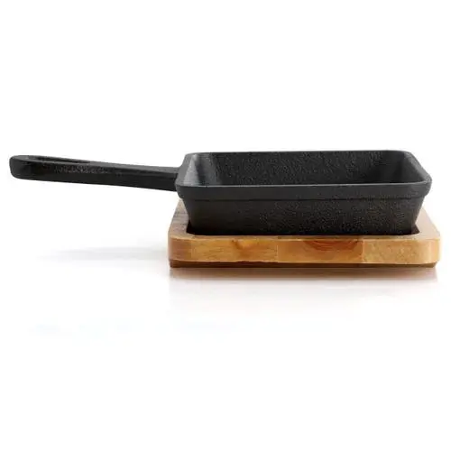 MEGACHEF Mini Cast Iron Square Pan With Wood Tray
