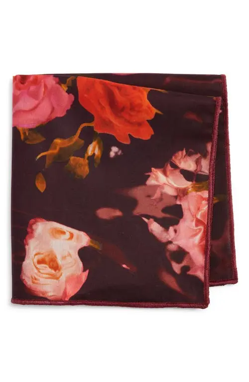 CLIFTON WILSON Floral Cotton Pocket Square - Burgundy