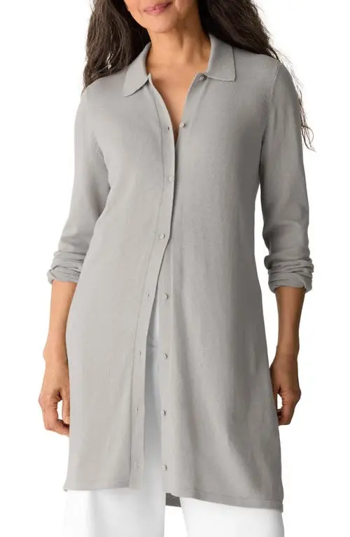 Eileen Fisher Collared Organic Cotton Blend Cardigan - Chalk