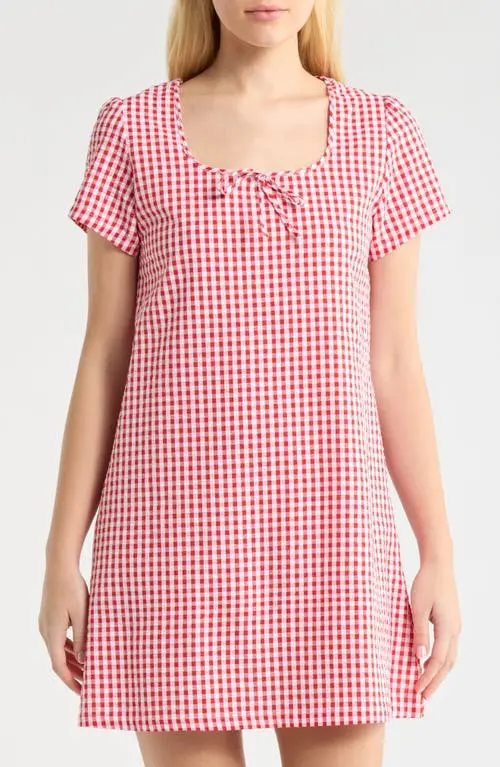 French Connection Gingham Seersucker Nightgown - Red Combo