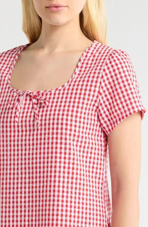 French Connection Gingham Seersucker Nightgown - Red Combo