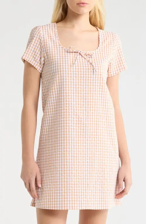 French Connection Gingham Seersucker Nightgown - Tan Combo