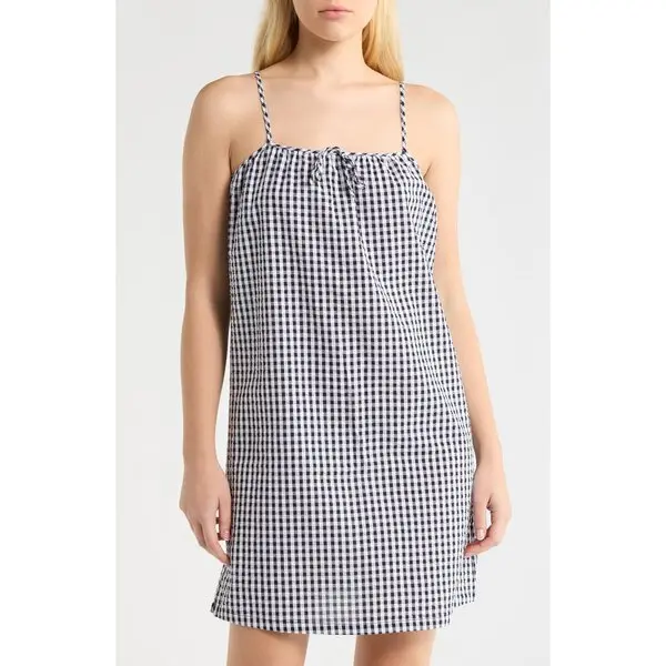 French Connection Gingham Seersucker Chemise - Utility Blue Combo