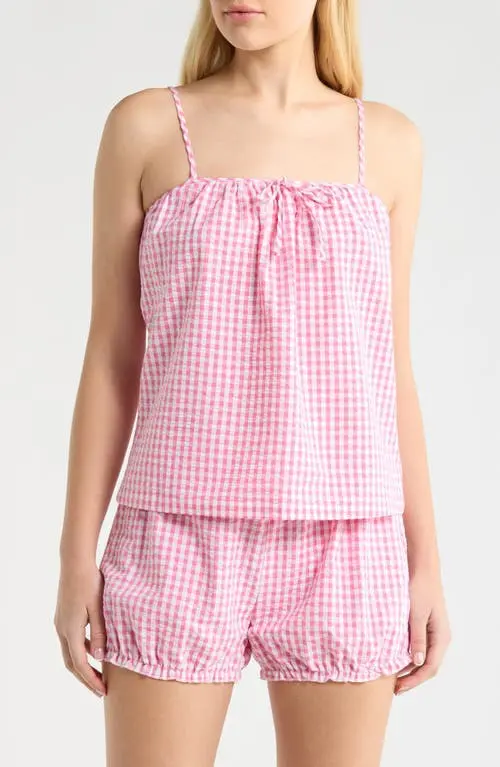 French Connection Gingham Seersucker Cami & Bloomer Short Pajamas - Pink Combo