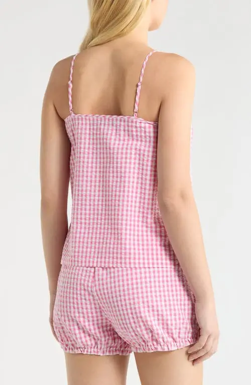 French Connection Gingham Seersucker Cami & Bloomer Short Pajamas - Pink Combo