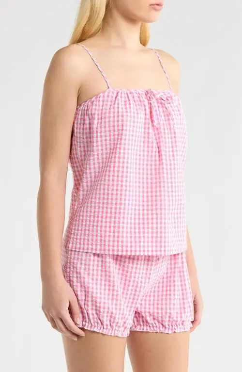 French Connection Gingham Seersucker Cami & Bloomer Short Pajamas - Pink Combo