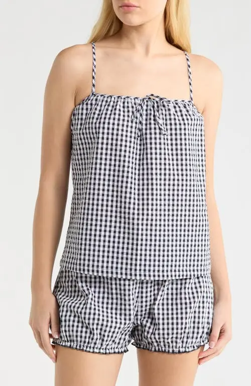 French Connection Gingham Seersucker Cami & Bloomer Short Pajamas - Utility Blue Combo