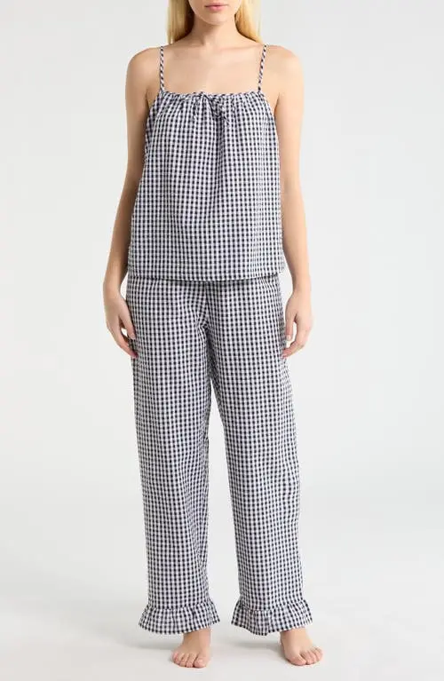 French Connection Gingham Seersucker Cami Pajamas - Utility Blue Combo