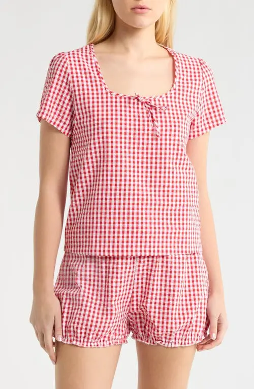 French Connection Gingham Seersucker Bloomer Short Pajamas - Red Combo