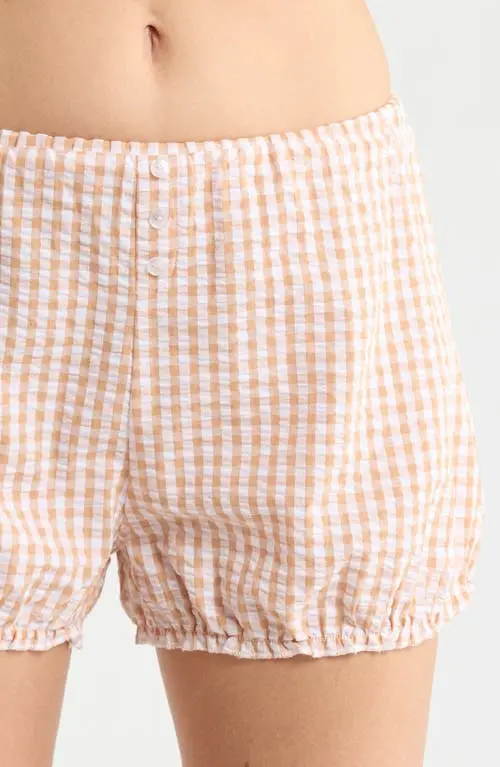 French Connection Gingham Seersucker Bloomer Short Pajamas - Tan Combo
