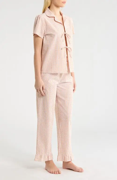 French Connection Gingham Seersucker Pajamas - Tan Combo